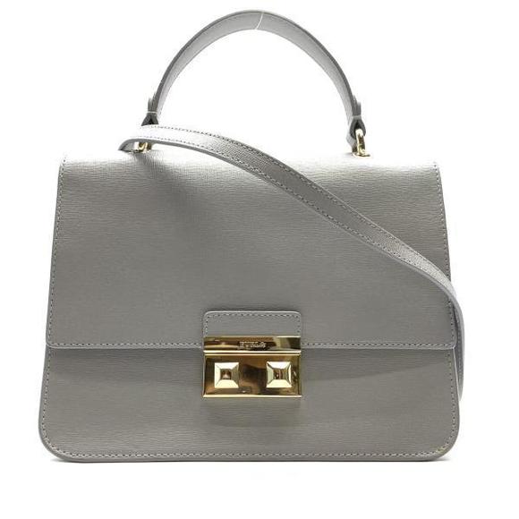 Furla | Bags | Furla Bella Push Lock Leather Top Handle Bag Gray | Poshmark